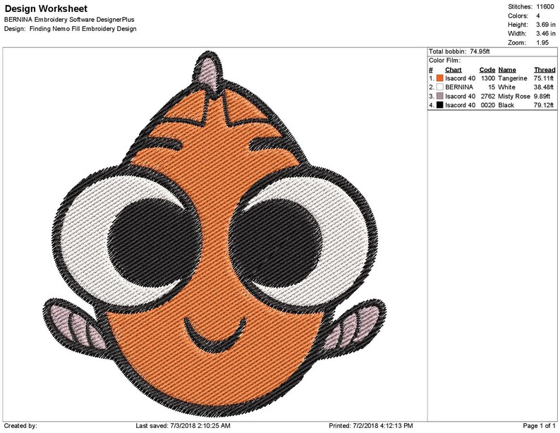 Finding Nemo Fill Embroidery Design Instant Download - Etsy