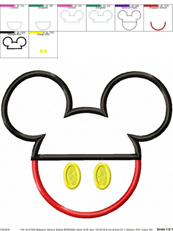 Mickey Mouse Applique Design 03-3 Sizes Instant Download Kids' Crafts ...