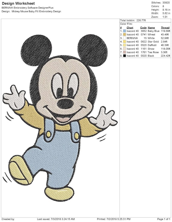 Baby Mickey Mouse Embroidery Designs