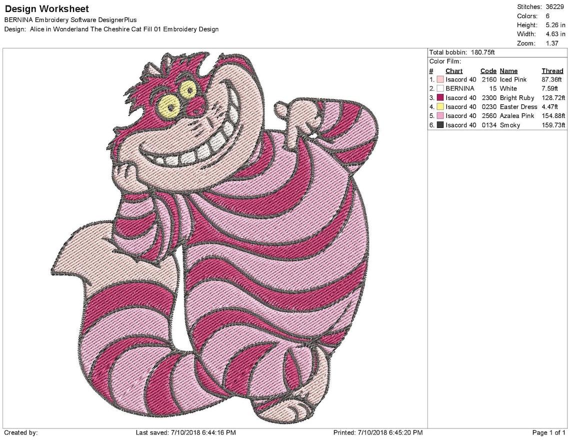 Alice in Wonderland the Cheshire Cat Fill 01 Embroidery Design - Etsy