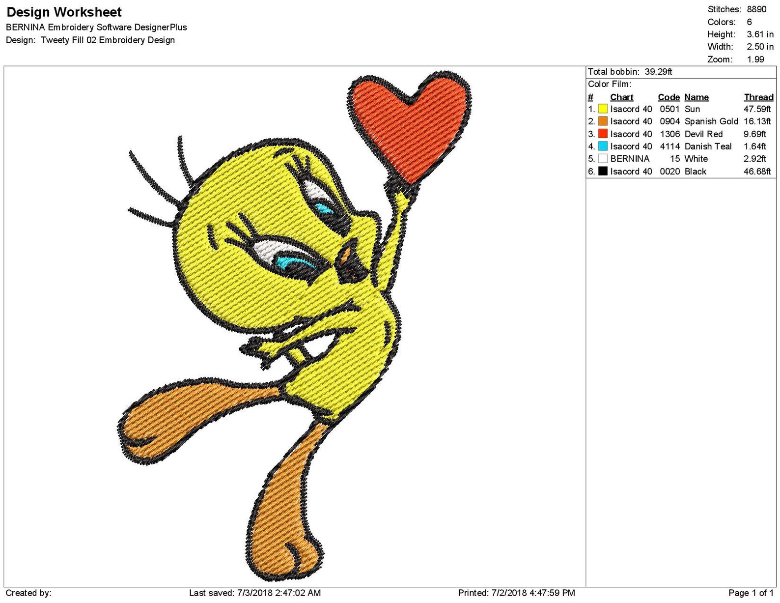 Tweety Fill 02 Embroidery Design Instant Download - Etsy