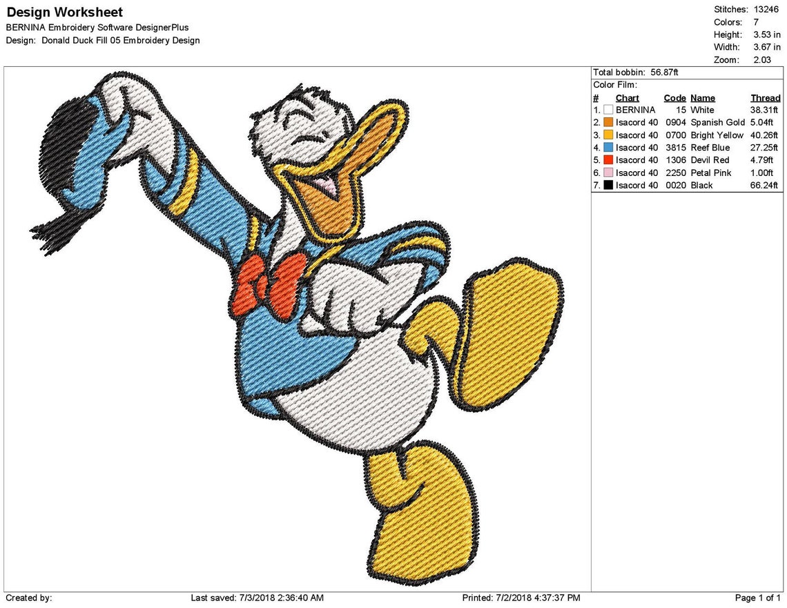 Donald Duck Fill 05 Embroidery Design Instant Download | Etsy