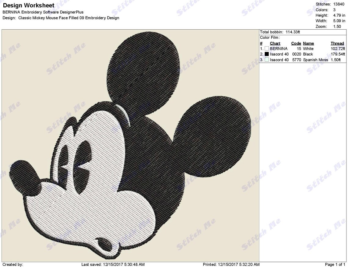 Classic Mickey Mouse Face Filled 09 Embroidery Design | Etsy