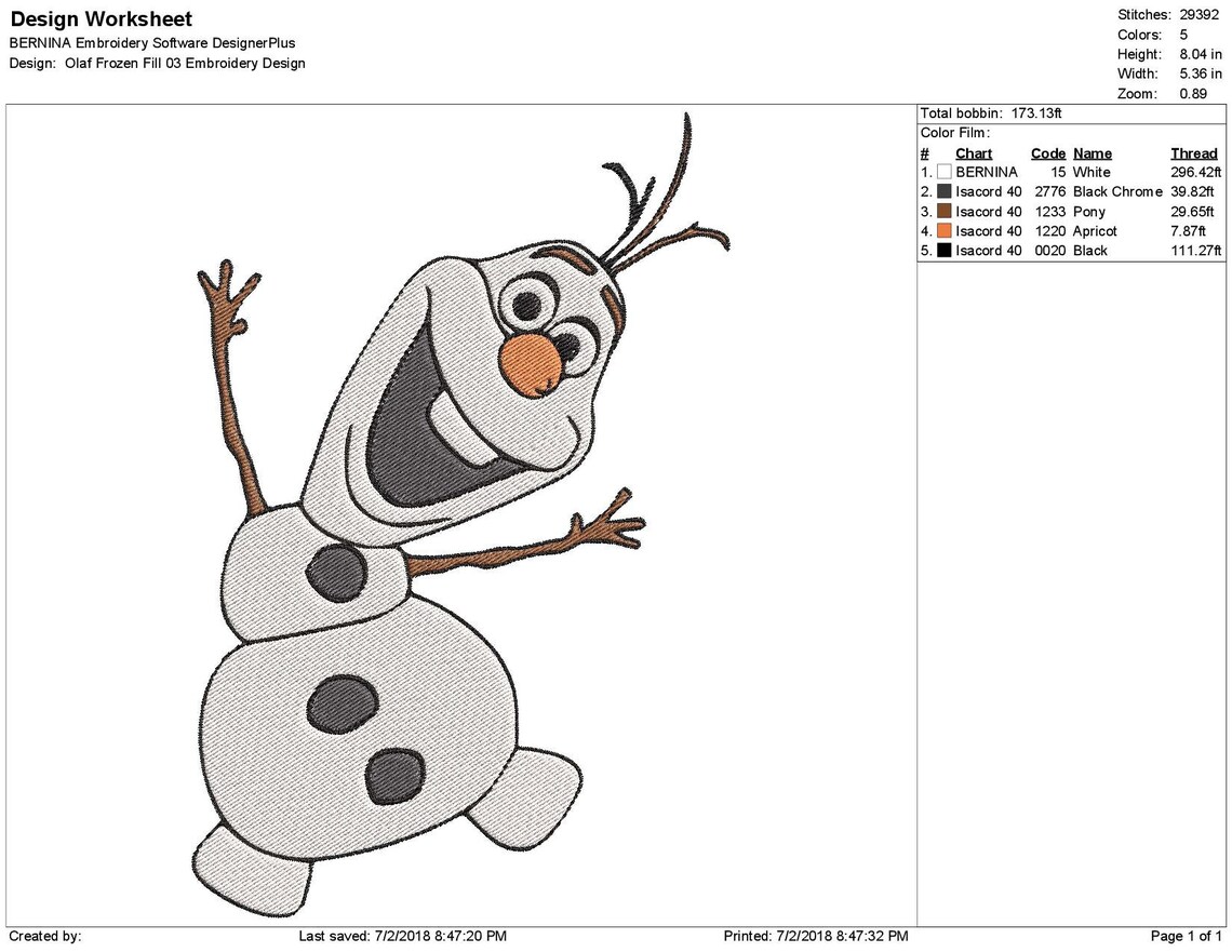 Olaf Frozen Fill 03 Embroidery Design Instant Download | Etsy