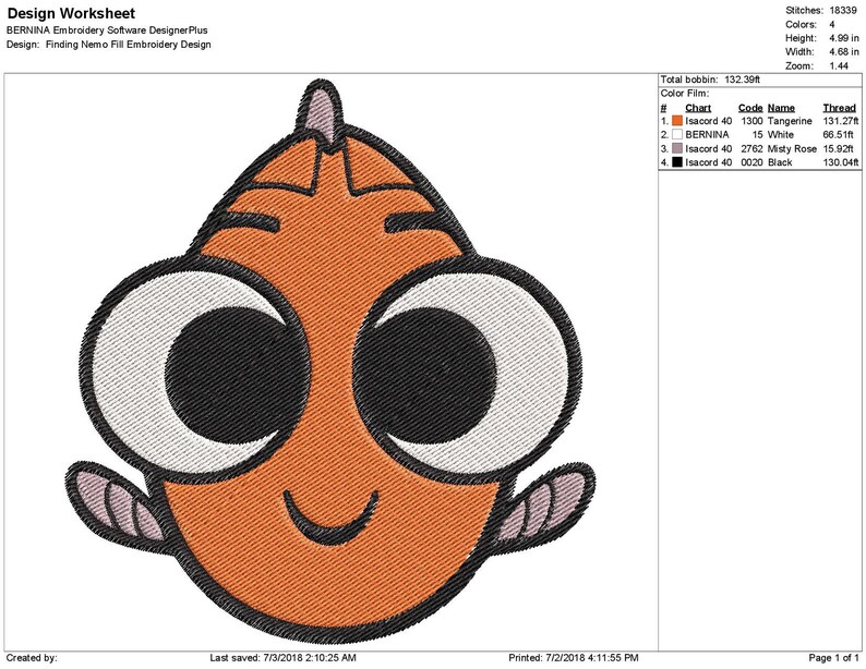 Finding Nemo Fill Embroidery Design Instant Download | Etsy