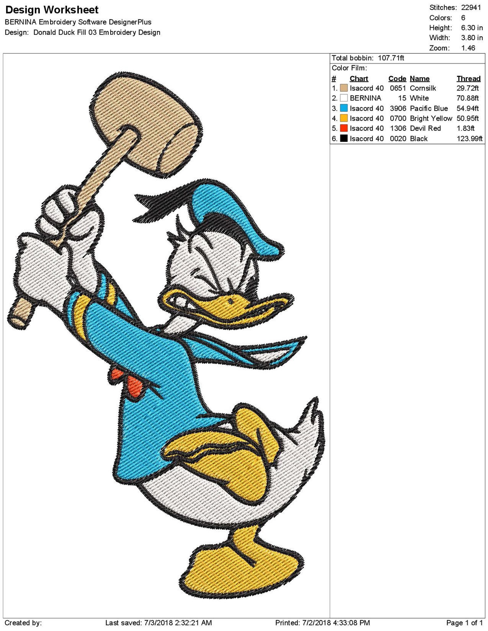 Donald Duck Fill 03 Embroidery Design Instant Download - Etsy