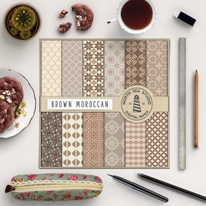 Brown Moroccan, Arabic Digital Paper, Oriental Patterns, Set of 12 ...