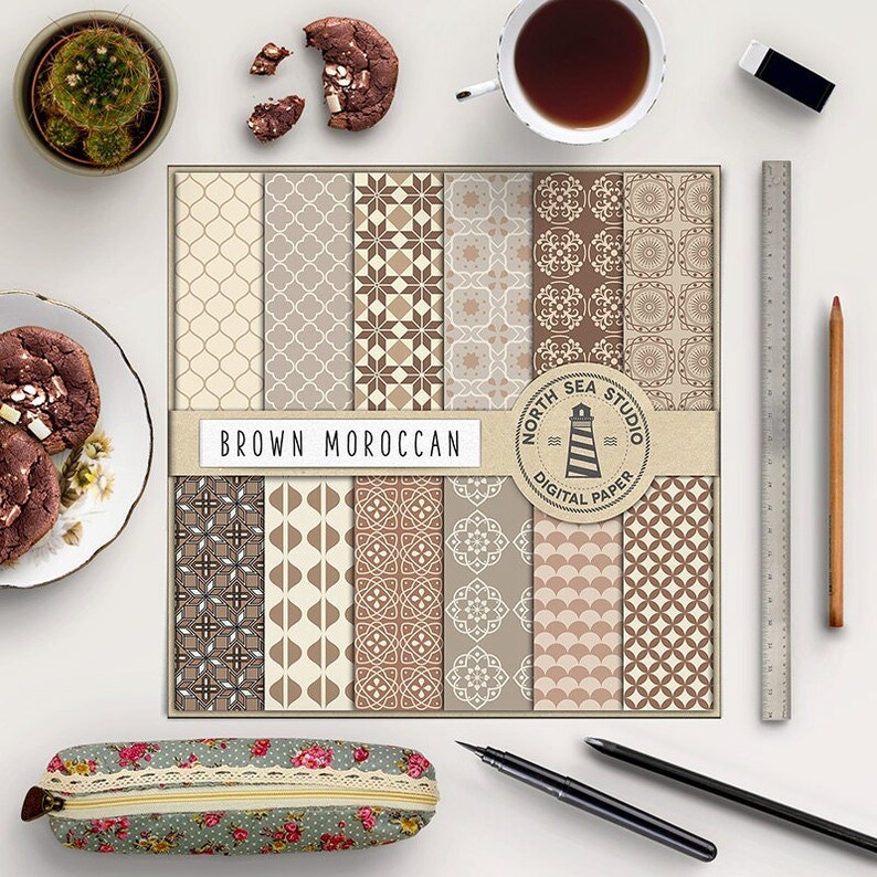 Brown Moroccan Arabic Digital Paper Oriental Patterns Set - Etsy