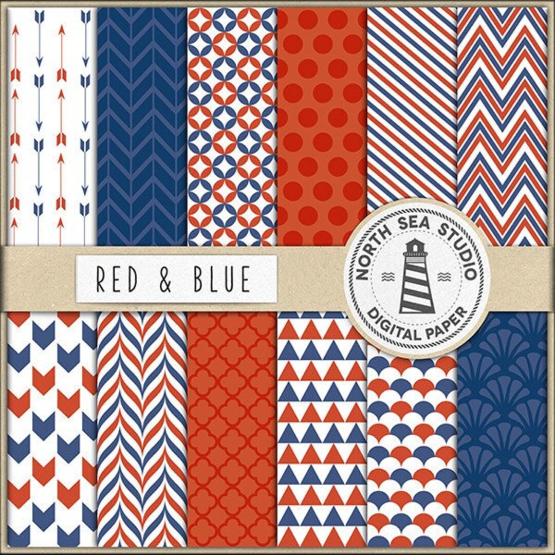 Red and Blue Digital Paper Pack Scrapbook Paper Blue & Red Patterns 12 ...