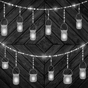 Hanging Lights With Mason Jars, Bokeh String Lights Clipart, Sparkle ...