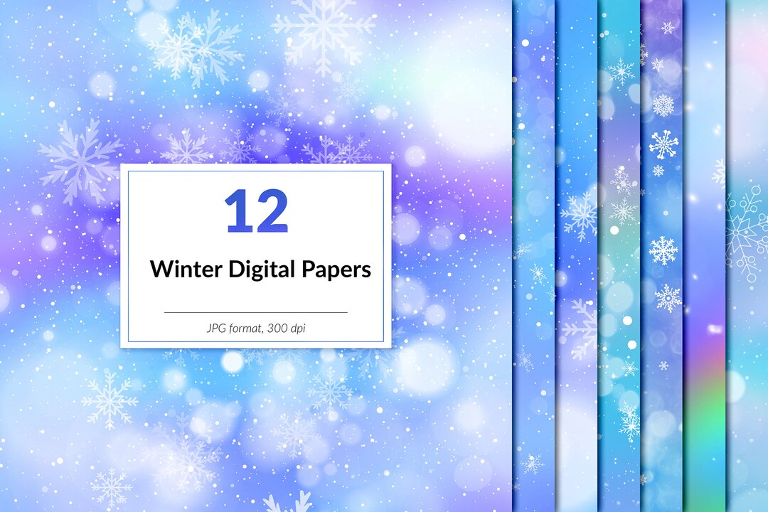 Frozen Winter Digital Paper, Printable Snowflake Bokeh Backgrounds With ...