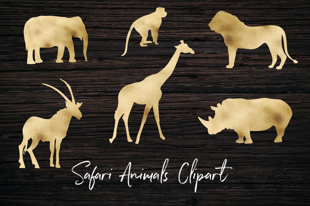 Safari Animals Clipart, Gold Wild Animals, Silhouettes Clipart, Lion ...