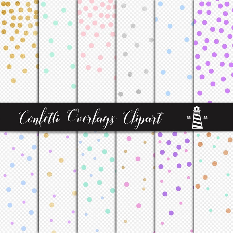 Confetti Overlays Clipart, Party Confetti Dots, Gold Foil & Colorful ...