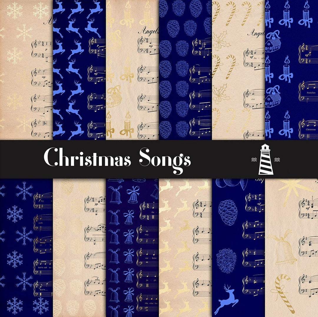 Jingle Bells, Christmas Songs Digital Paper, Golden Christmas Sheet ...