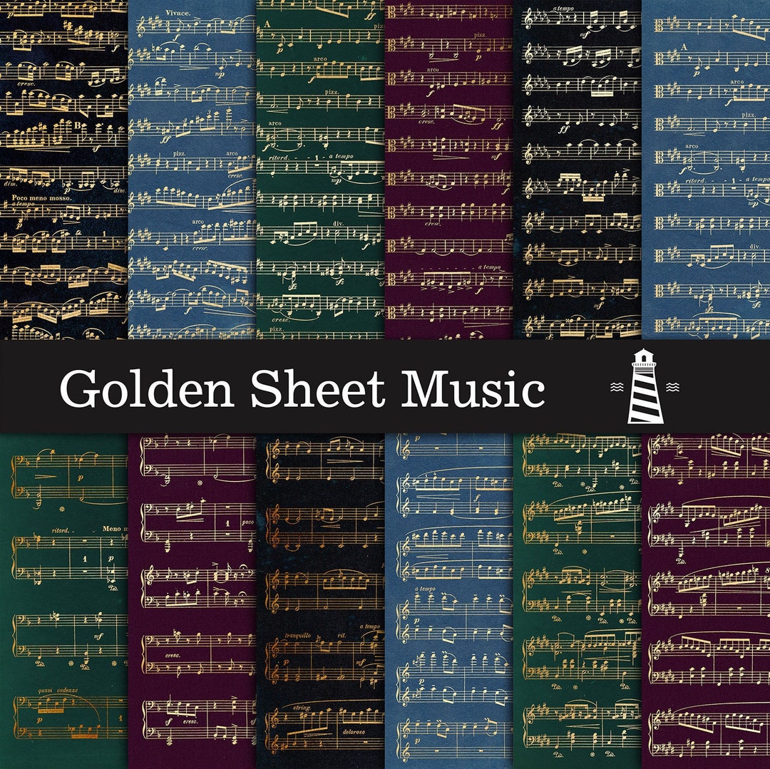 Golden Sheet Music, Vintage Sheet Music Digital Paper, 8,5x11 Inches ...