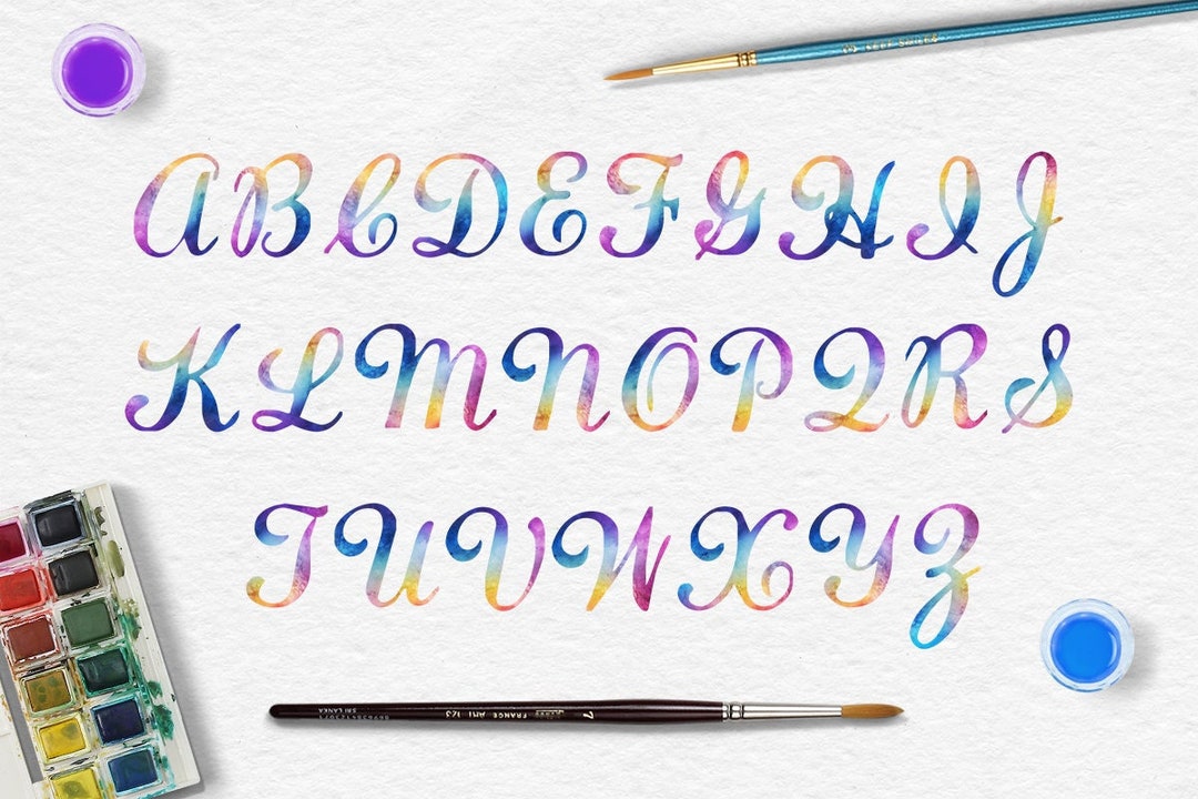 Uppercase Rainbow Letters, Digital Watercolor Alphabet, Rainbow ...