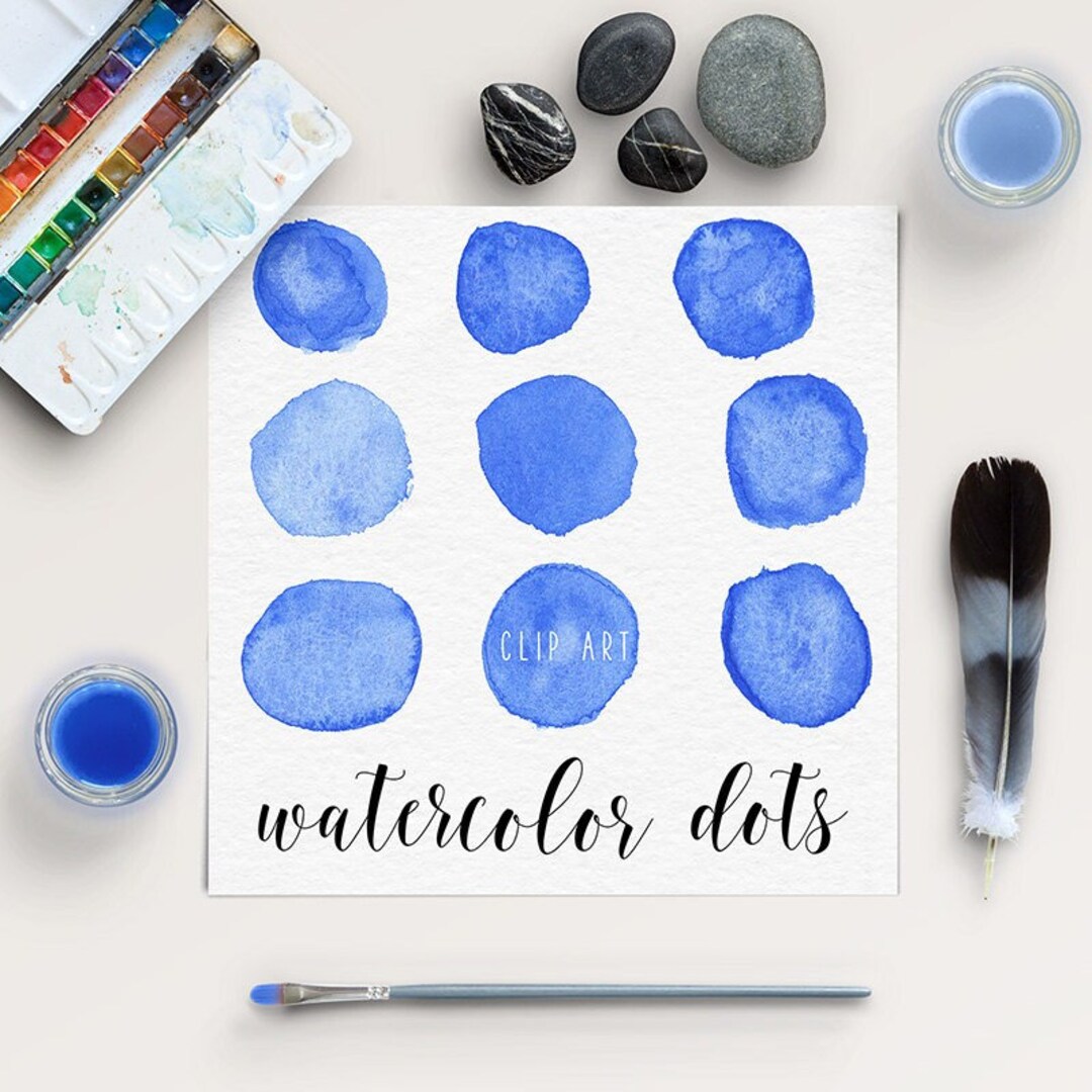 Watercolour Circles Clip Art Blue Watercolor Dots - Etsy