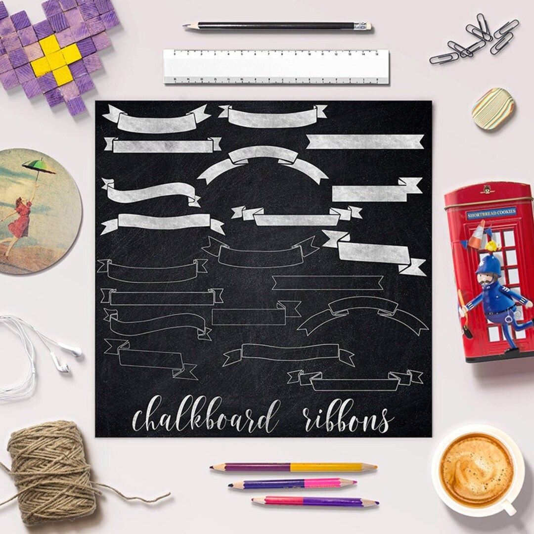 Ribbons Clip Art, Chalkboard Ribbons Clipart, Chalkboard Banners Clip ...