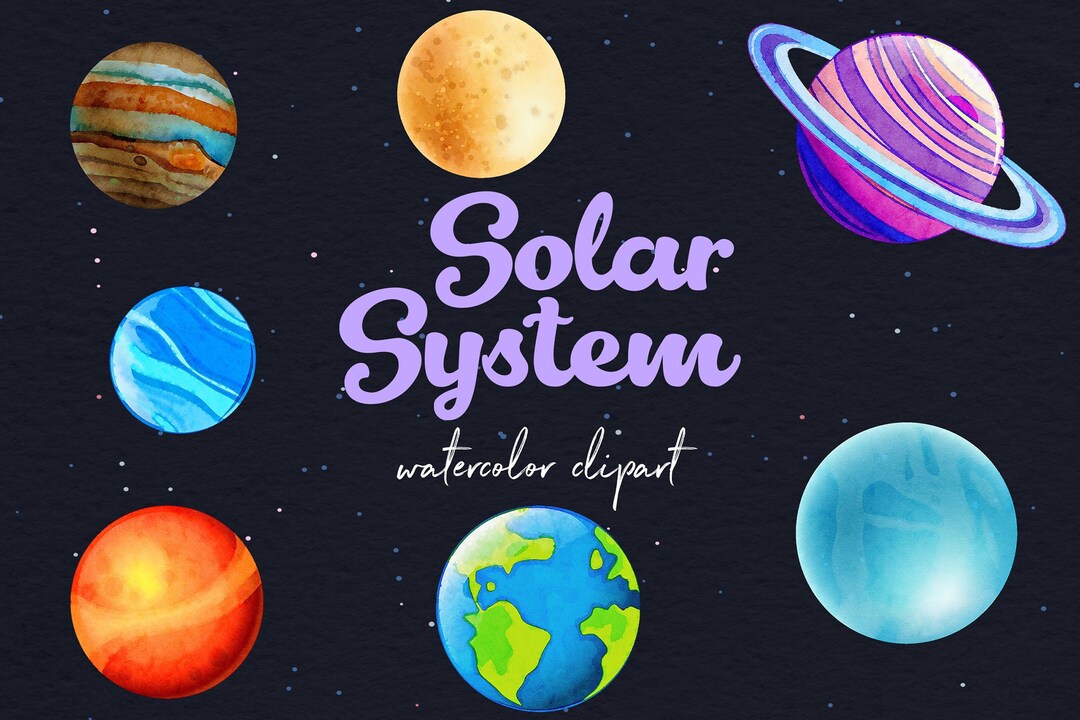 Watercolor Space Clipart, Watercolor Planets Clipart, Solar System ...