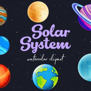 Watercolor Space Clipart, Watercolor Planets Clipart, Solar System ...