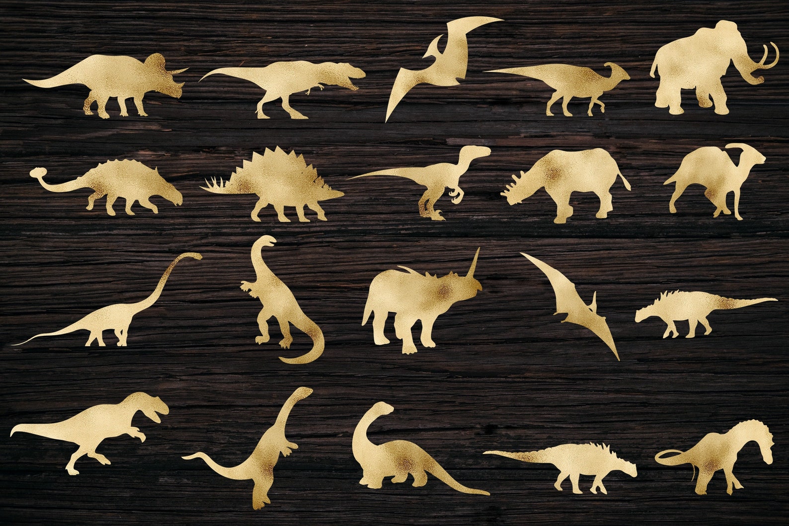 Dinosaur Clipart, Gold Dinosaurs, Silhouettes Clipart, Tyrannosaurus ...