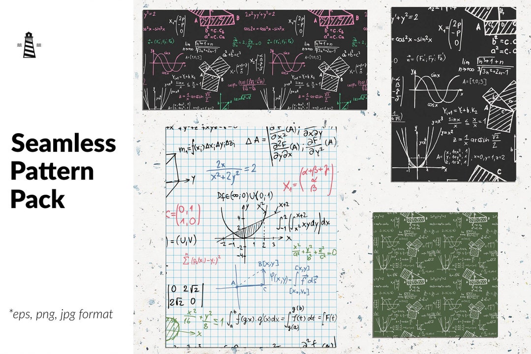 Math Digital Paper, Seamless Patterns, School Vector Backgrounds, Math ...