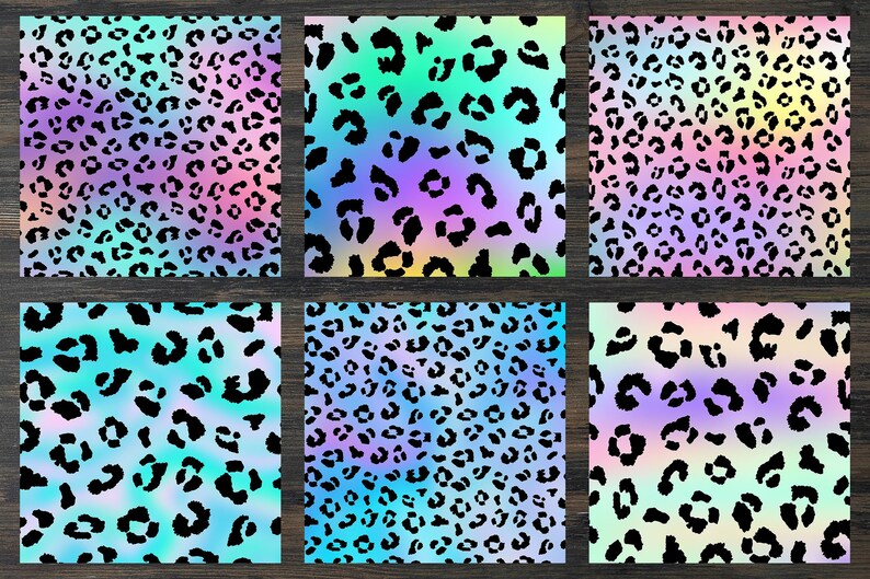 Rainbow Leopard Print Digital Paper, 12x12 Scrapbook Paper, Gradient ...