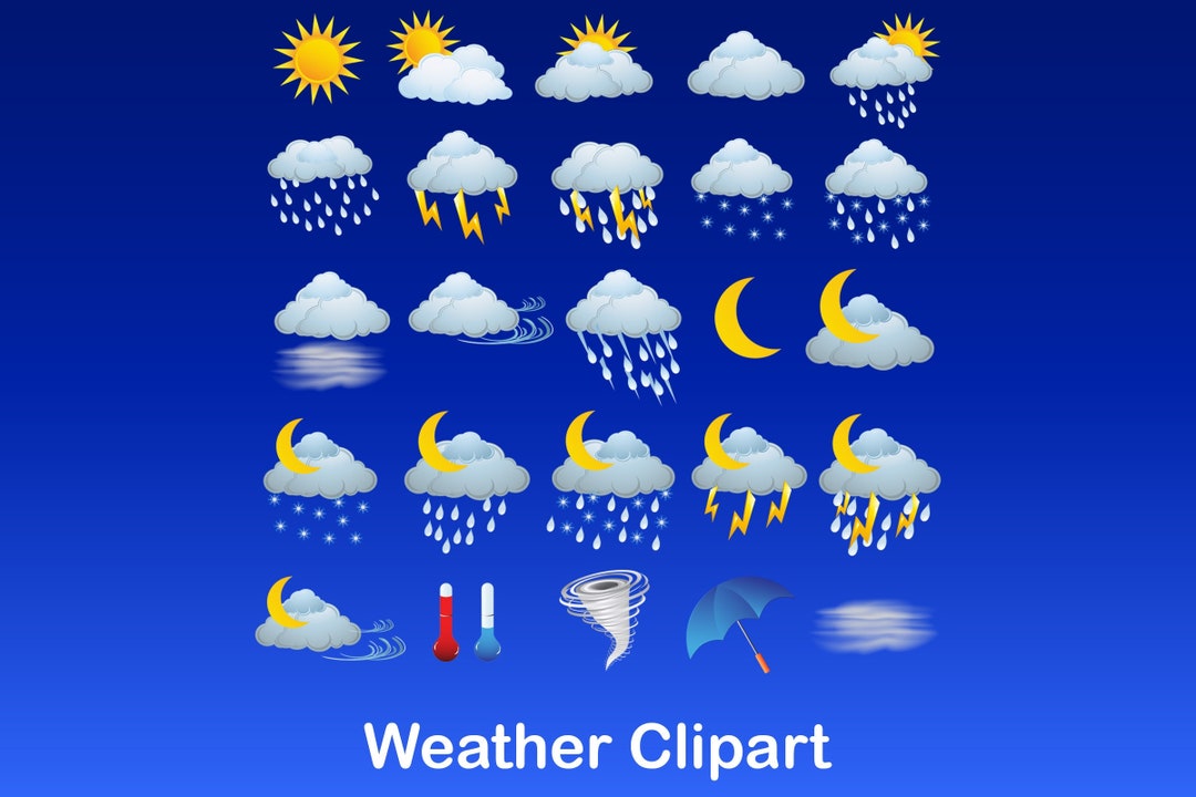 Weather Clipart, Weather Graphics, Weather Vector Icons Pack, Sun, Moon ...