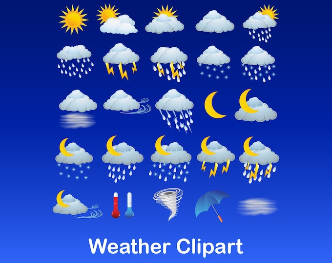 Weather Watercolor Clipart Set, Cloud Sun Rainbow Illustration, Tornado ...