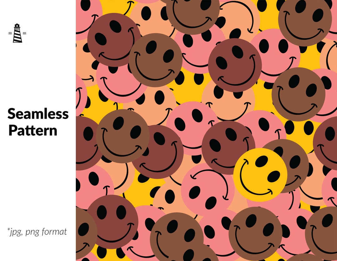 Happy Faces Seamless Pattern, Groovy Colorful Smile Faces, Retro ...