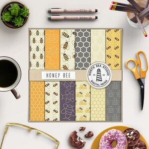 Bee World, Honey Bee Digital Paper, Scrapbooking Backgrounds, Honeycomb ...