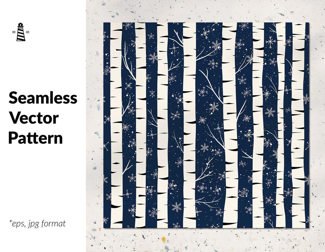 Winter Birch Forest Digital Paper, Vector Background With Hand Drawn ...