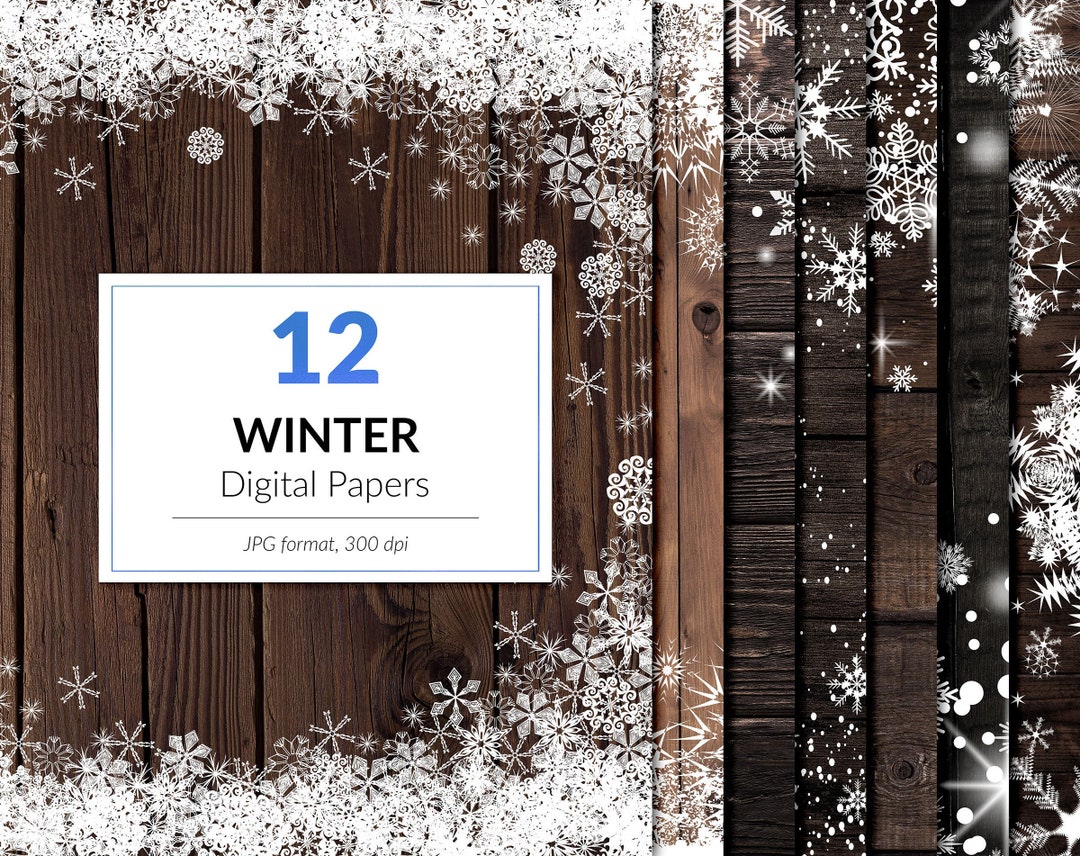 Winter Digital Paper, Wood and Snowflake Frames, Snowflake Borders ...
