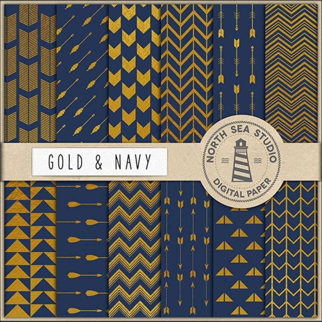 Gold Digital Paper Gold and Navy Paper Navy Backgrounds Digital ...