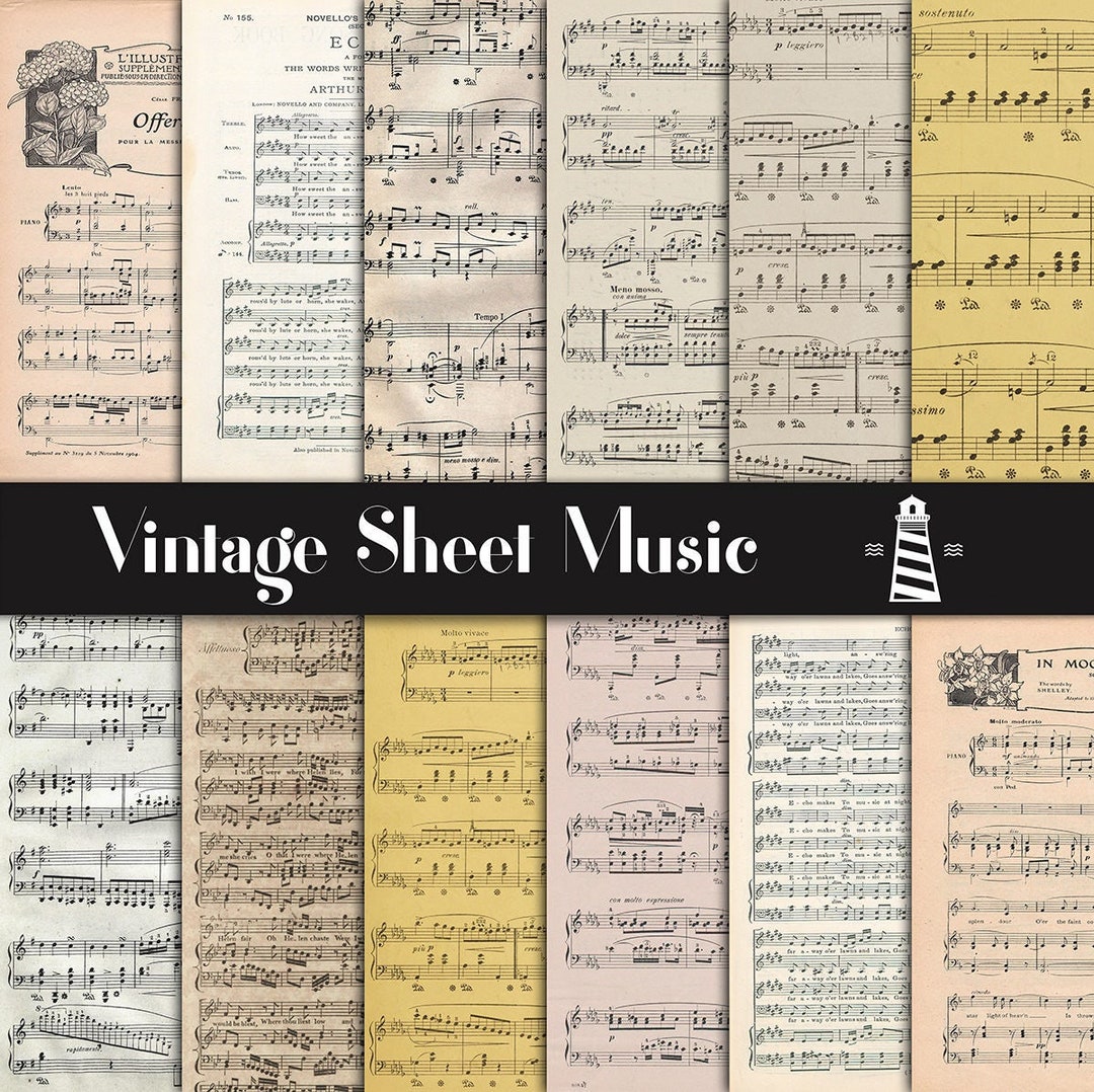 Vintage Sheet Music Digital Paper, 8,5x11 Inches Musical Themed, Music ...