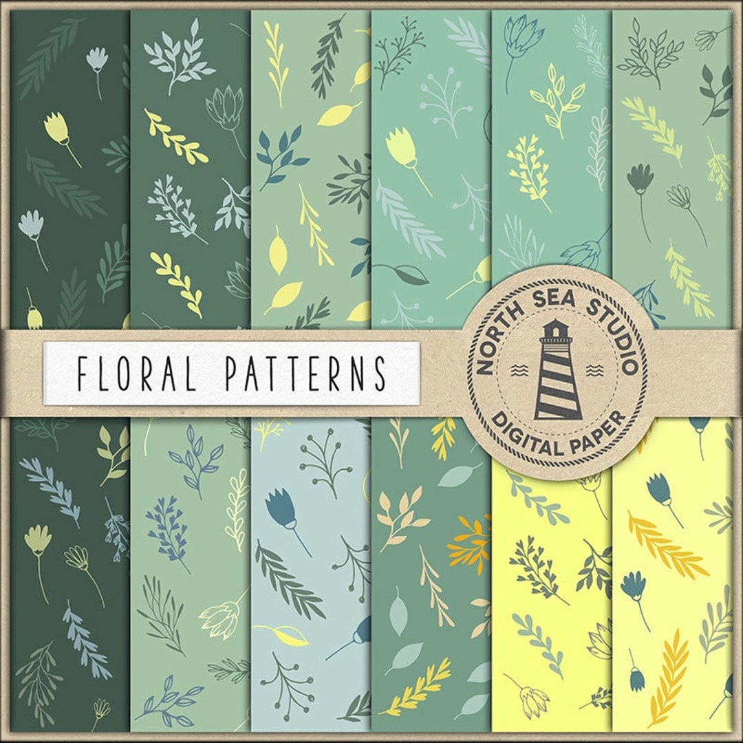 Flower Power, Floral Digital Paper, Plant Backgrounds, Hand Drawn ...
