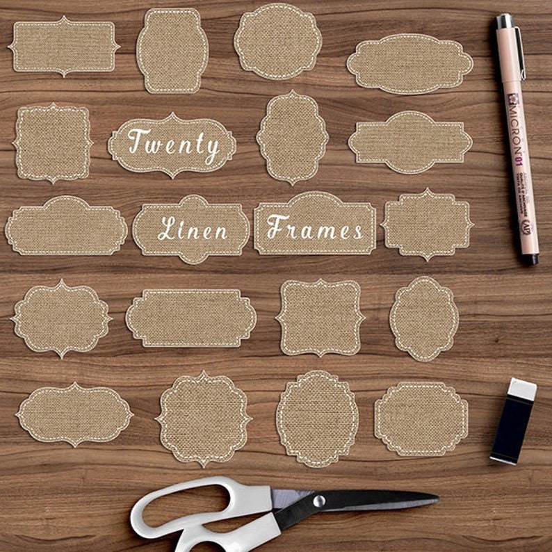 Linen Digital Labels Burlap Frames Clip Art Digital Linen - Etsy