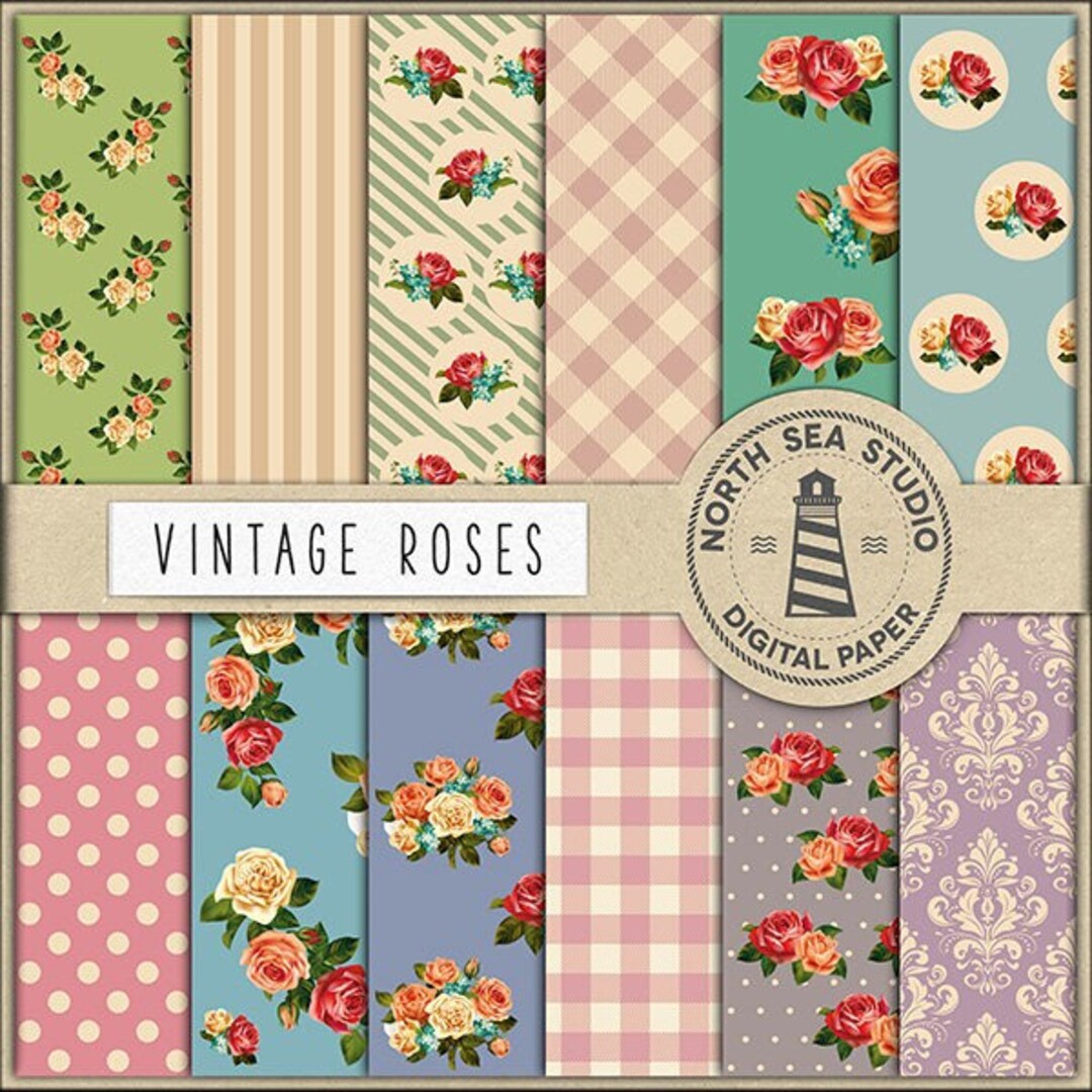 Cottage Chic Vintage Roses Digital Paper Shabby Chic Papers Digital ...