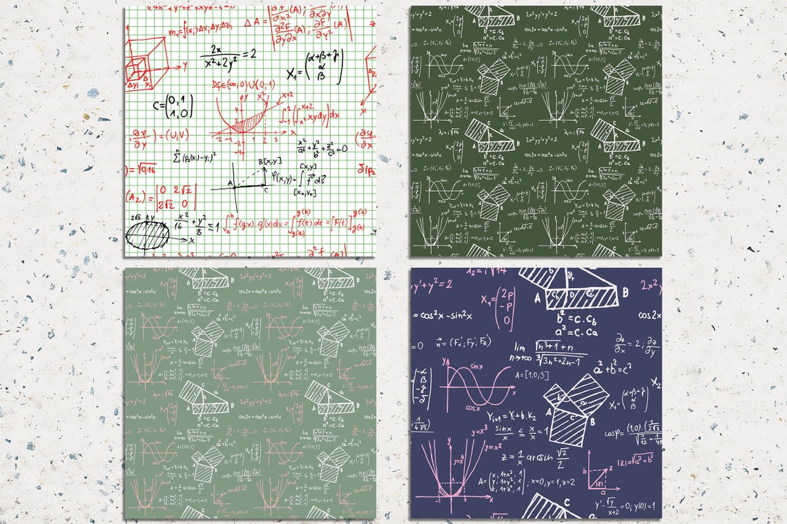 Math Digital Paper, Seamless Patterns, School Vector Backgrounds, Math ...