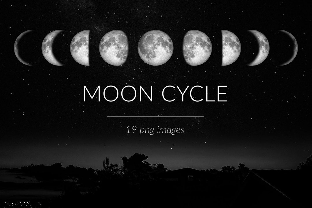 Moon Cycle Photo Clipart, Phases of the Moon, Astronomy Clipart, Lunar ...