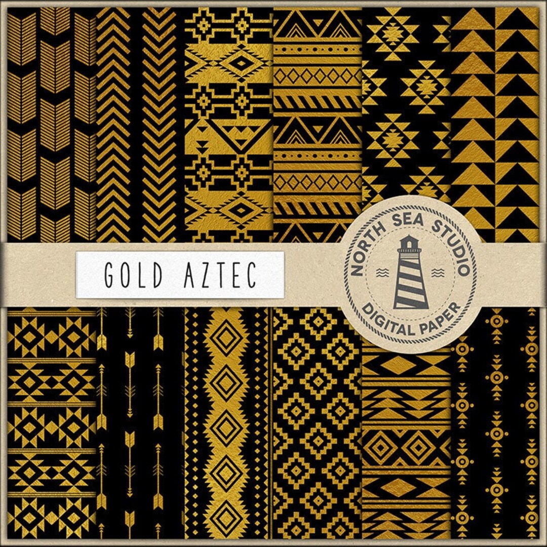 Native American Aztec Digital Paper Black and Gold Tribal - Etsy