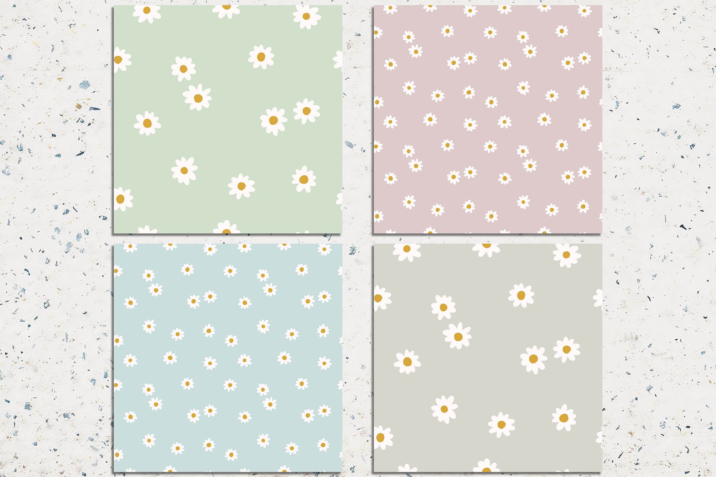 Daisy Digital Paper, Hand Painted Floral Illustrations, Vector Flower ...