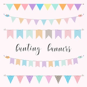 Bunting Flags | Pastel Banners Clipart | Party Banner | Birthday Clip ...