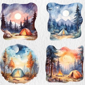 Watercolor Tent Clipart, Magical Camping, Tent Scene, Mountains, Forest ...