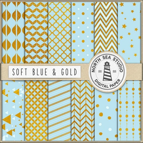 Blue and Gold Digital Paper - Etsy