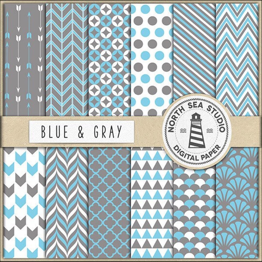 Blue and Gray Digital Paper Gray Blue Paper Blue Patterns Gray ...