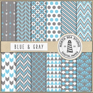 Blue and Gray Digital Paper Gray Blue Paper Blue Patterns Gray ...