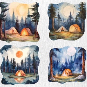 Watercolor Tent Clipart, Magical Camping, Tent Scene, Mountains, Forest ...