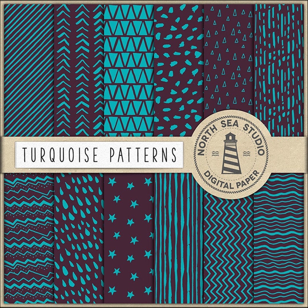 Turquoise Digital Paper Scrapbooking Paper Hand Drawn - Etsy