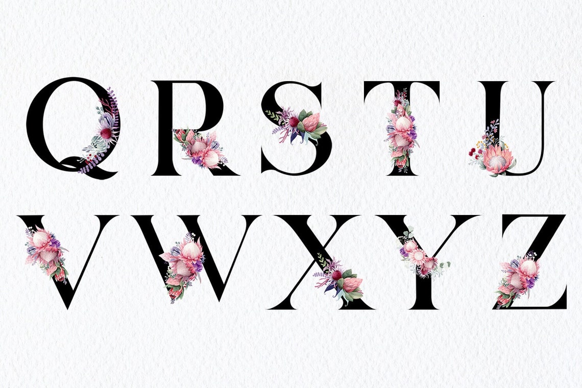 Floral Alphabet Clipart, Wedding Flower Alphabet, Decor Png Letters ...